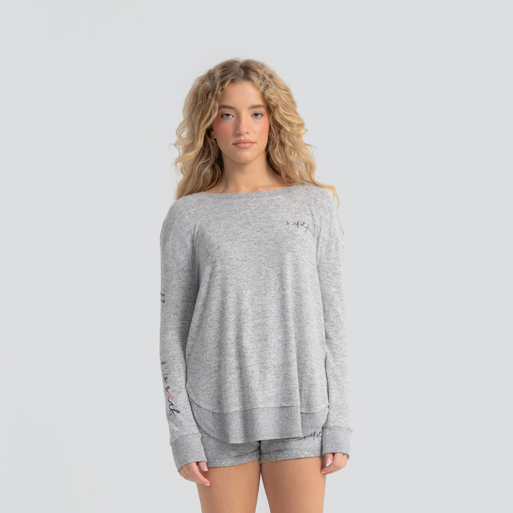 Women's Hacci Long Sleeve Round Hem Crewneck | Surf Style
